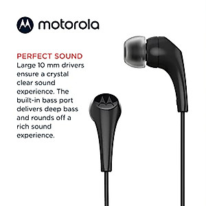 Motorola Wired Earbuds with Microphone - Earbuds 2-S Corded in-Ear Headphones, Control Button for Calls/Music, Comfortable Lightweight Silicone Ear Buds, Clear Bass Sound, Noise Isolation - Black