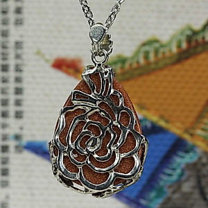 Synthetic Golden Sandstone Gemstone Droplets Reiki Chakra Pendant Stainless Steel Chains Necklace 18"