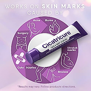 Cicatricure Face & Body Scar Gel, Scar Treatment for Old & New Scars, Stretch Marks, Surgery, Injuries, Burns and Acne Scar Treatment, 1 Ounce