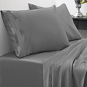 Queen Size Bed Sheets - Breathable Luxury Sheets with Full Elastic & Secure Corner Straps Built In - 1800 Supreme Collection Extra Soft Deep Pocket Bedding Set, Sheet Set, Queen, Gray