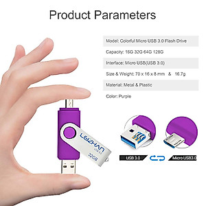 128 gb Flash Drive USB 3.0 Jump Drive for Android Phones/PC/Tablet, Micro-USB 3.0 Thumb Drive, Purple