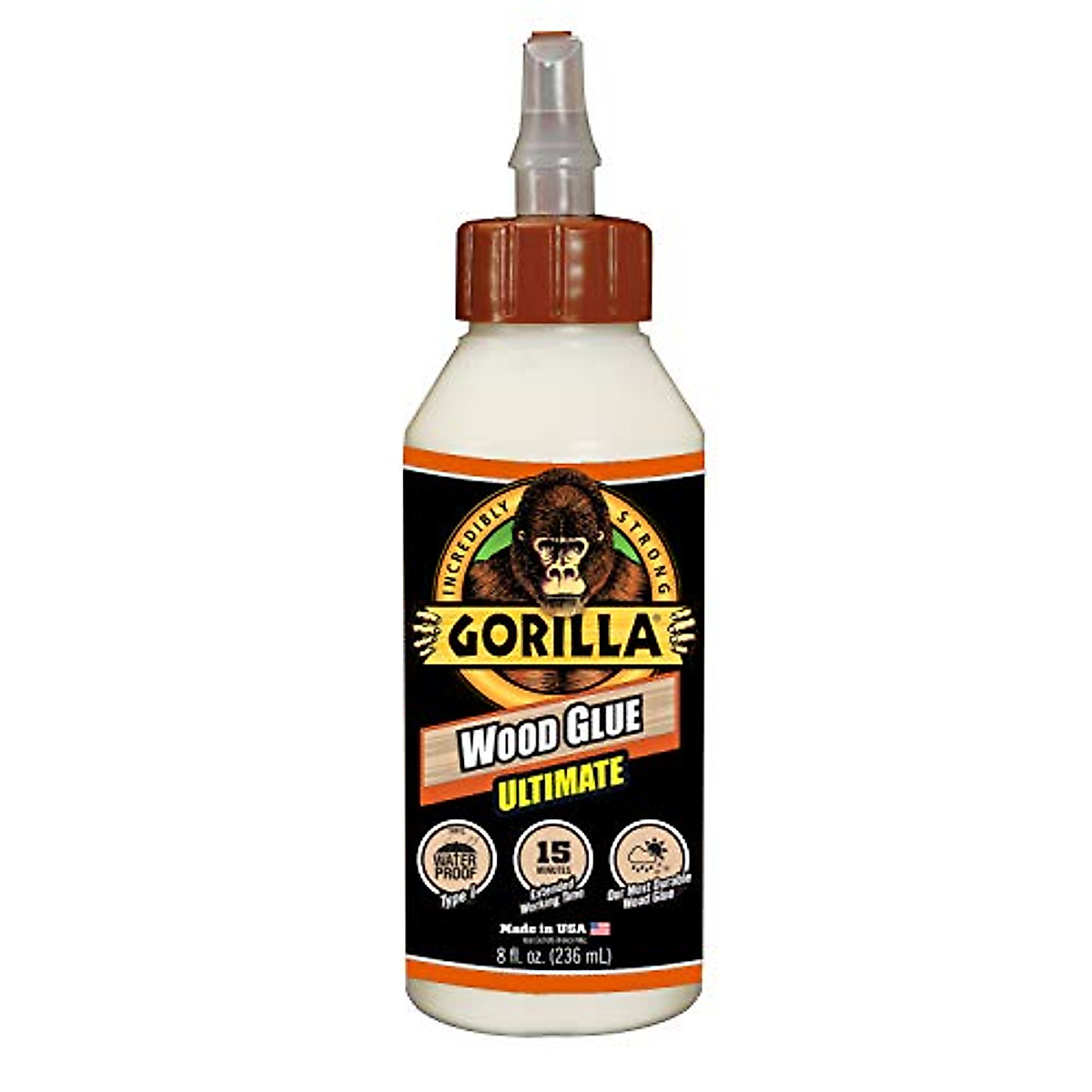 Gorilla Ultimate Waterproof Wood Glue; 8 Ounce; Natural Wood Color; (Pack of 2)