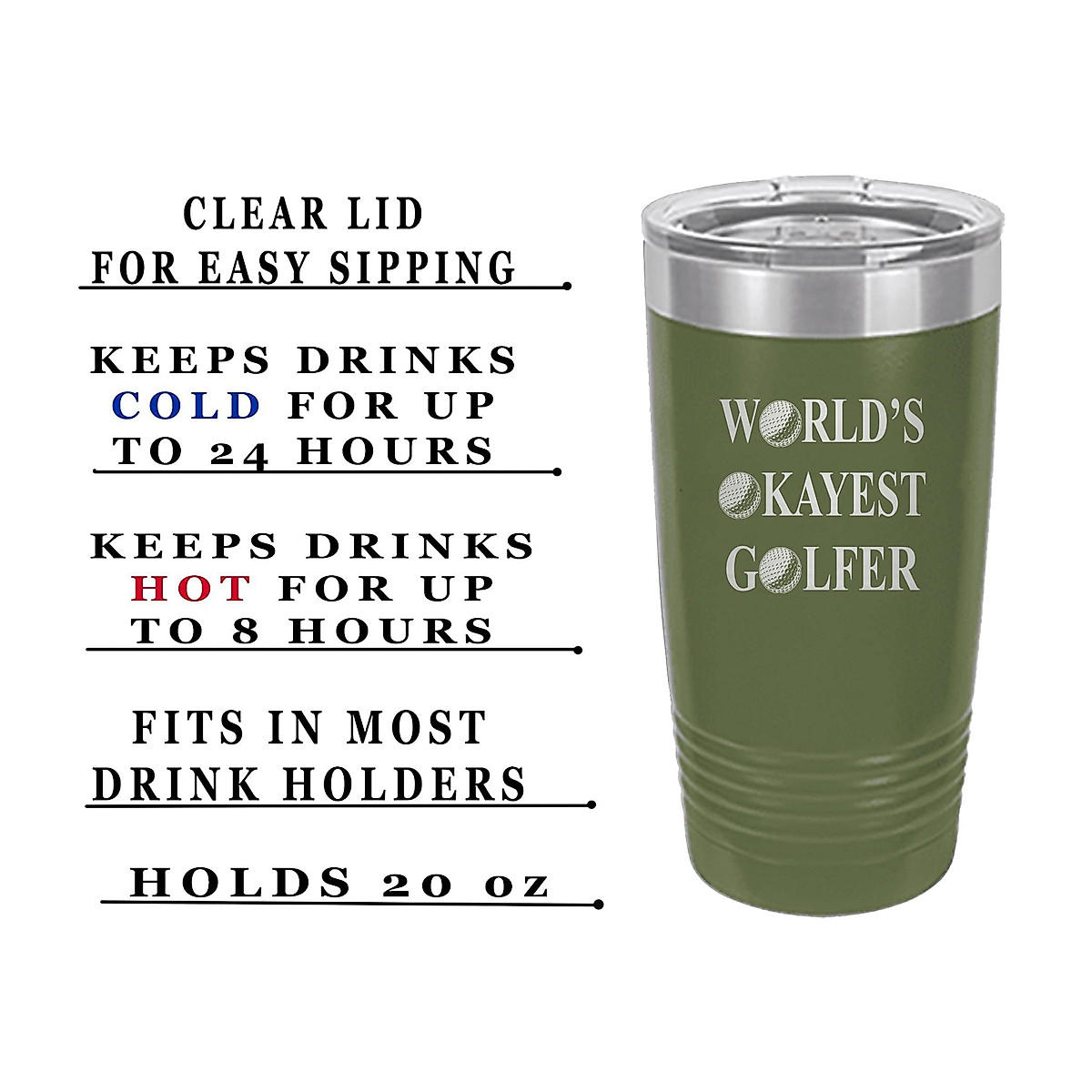 Rogue River Tactical Funny Okayest Golfer 20 Oz. Travel Tumbler Mug Cup w/Lid Vacuum Insulated Hot or Cold Gift For Golfer Dad Grandpa Ball (Green)