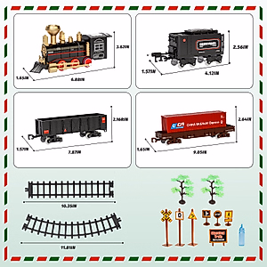 UNIH Train Set,Electric Train Toys with Steam Locomotive Engine,Cargo Car and Long Track, Model Train Set with Smokes,Lights & Sound, Toy Train Gifts for 3 4 5 6 7 8+ Year Old Kids Boys Girls