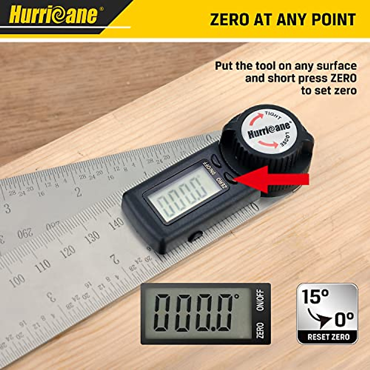 HURRICANE Digital Angle Finder Protractor, 2 In 1 Digital Level and Angle Gauge, 7 Inch / 200mm Stainless Steel Measuring Ruler with Large LCD Display for Woodworking, Crown Molding and Daily Use