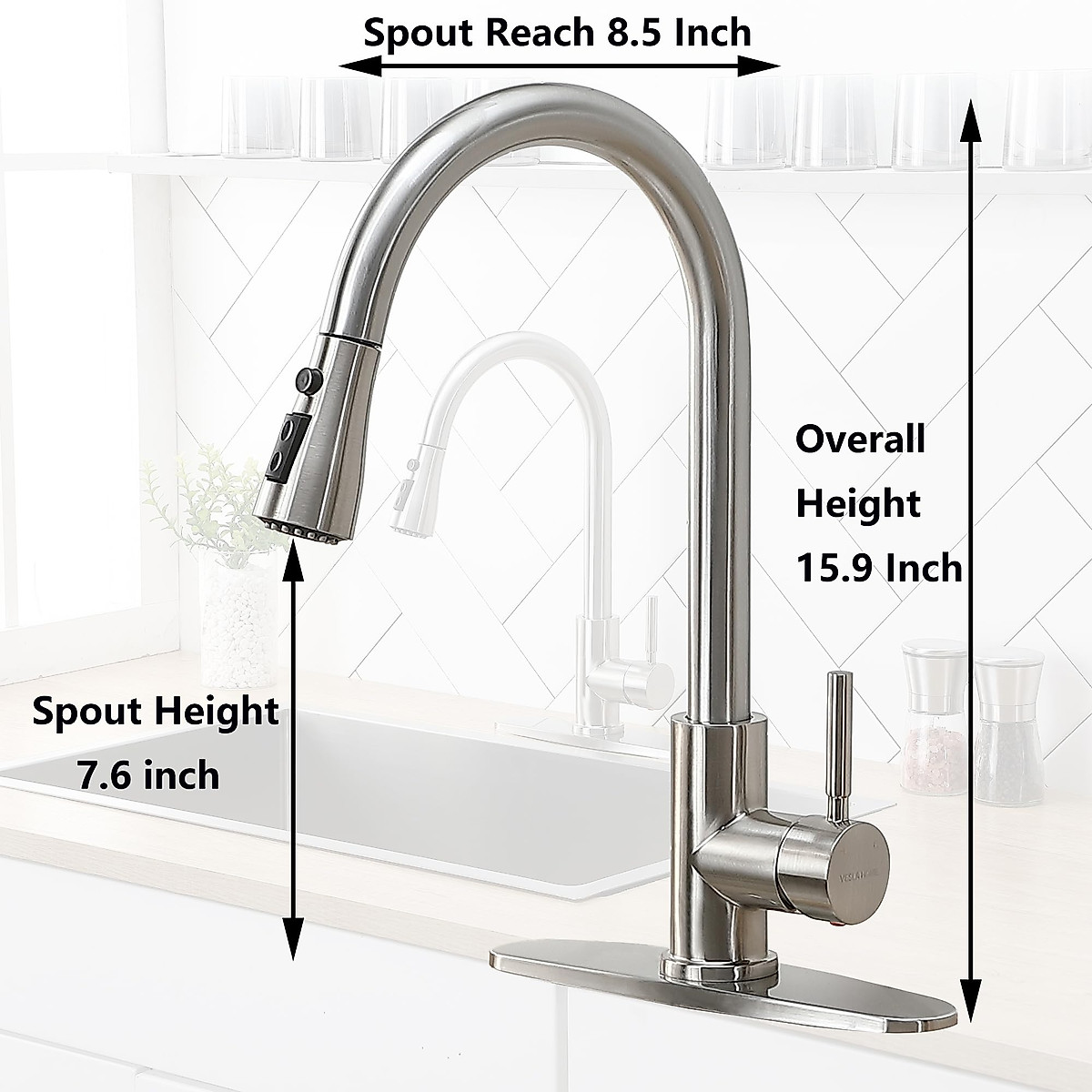 Ufaucet Brushed Nickel Kitchen Faucet with Pull Down Sprayer, High Arc Single Hole Kitchen Sink Faucet with Sprayer, Pull Out Commercial Modern Stainless Steel Kitchen Faucets