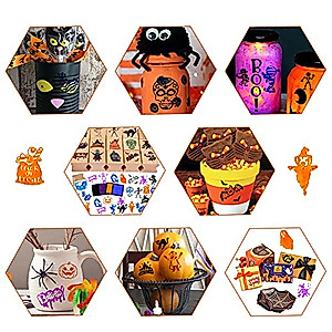 HOWAF 16pcs Halloween Stamps for Kids Crafts with Ink Pad 4pcs, Wooden Stamps for Kids Halloween DIY Scrapbooking Card Making, Halloween Party Bag Fillers for Kids Halloween Party Favor Gift