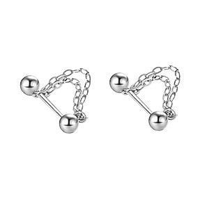 18G Double Layers Chain Bar Cartilage Stud Earrings S925 Sterling Silver Threader Tassel Tragus Helix Bar Earring Studs Lip Nose Ring Ear Piercing Jewelry Gifts for Women Girls (White Gold)