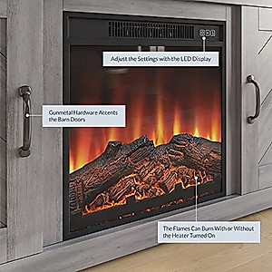 BELLEZE Modern 58 Inch Farmhouse TV Stand with 18 Inch Electric Fireplace & Media Entertainment Center Console Table for TV up to 65 Inch with Storage Cabinets and Infrared Heater - Hilo (Gray Wash)