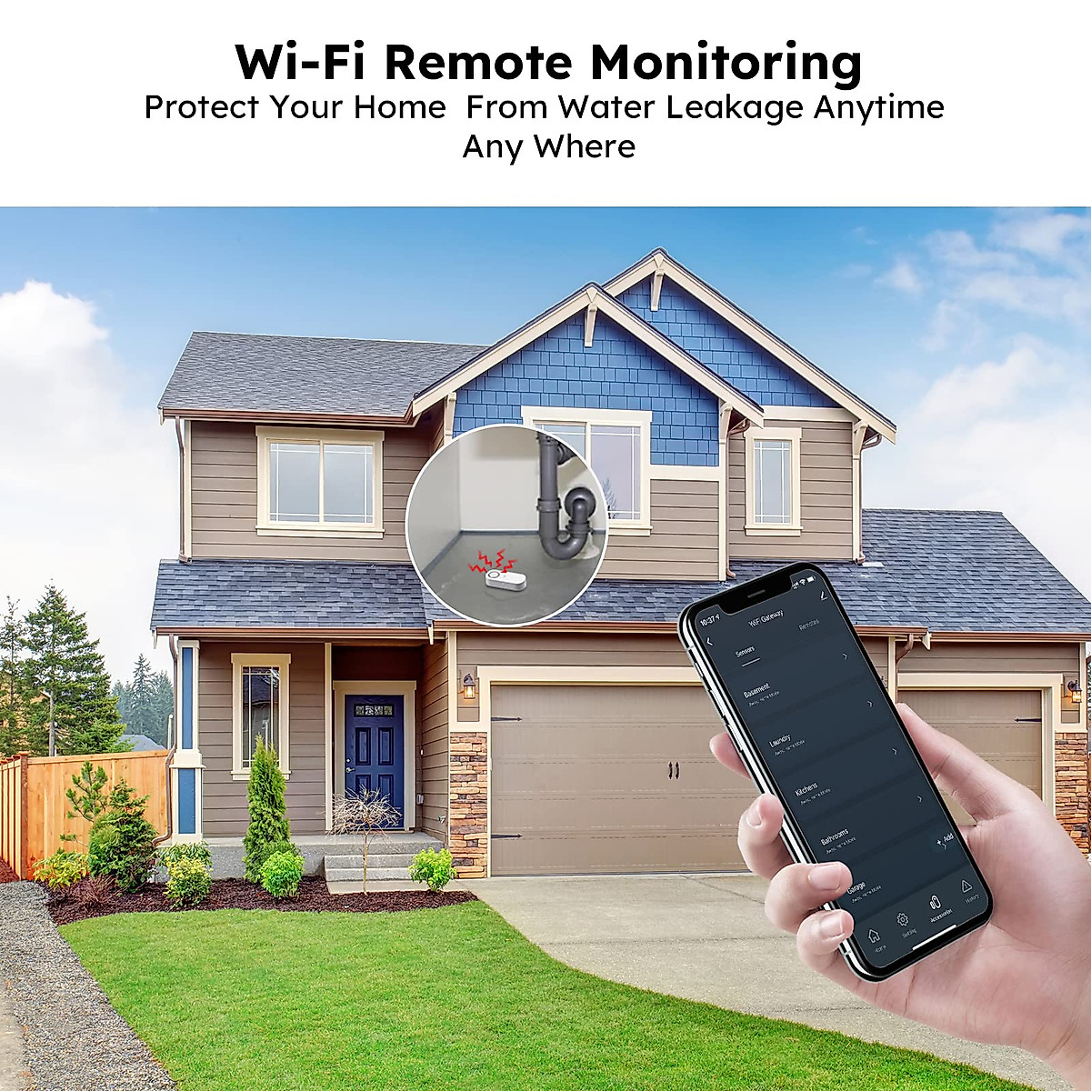 AGSHOME Water Detector Alarm, wifi Water Sensor 5-pack & Hub Kit,120db Alarm and App Alerts, Leak and Drip Alert , for Home, Basement (Not support 5G WIFI)