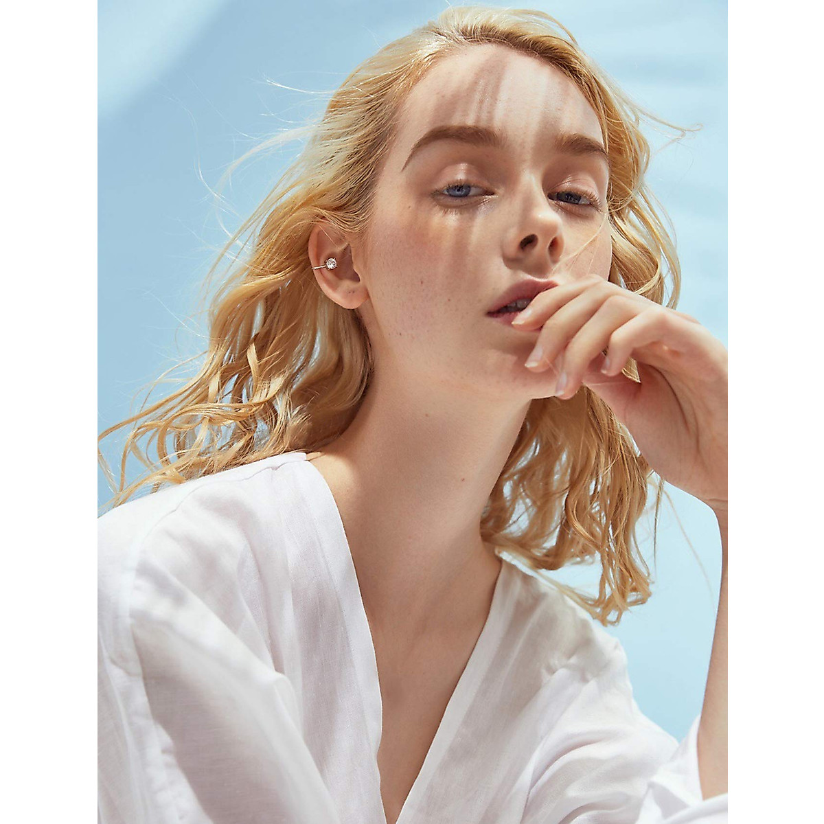 Cubic Zirconia Ear Cuffs - Sterling Silver Hypoallergenic Non-Piercing Cartilage Earrings CZ Clip on Earrings Round Crystal Stud Earrings for Women 6mm