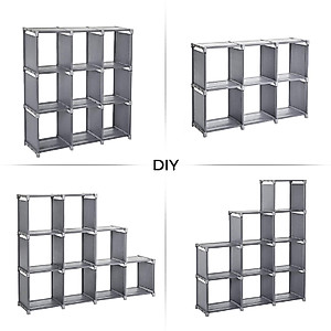 SONGMICS 9-Cube DIY Storage Shelves, Open Bookshelf, Closet Organizer Rack, Non-Woven Fabric Cabinet, Gray ULSN45GY