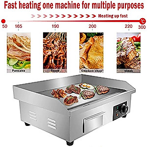 110V 3000W 22" Commercial Electric Countertop Griddle Stainless Steel BBQ Flat Top Grill Hot Plate, Adjustable Thermostatic Control 122°F-572°F, Stainless Steel Restaurant Grill for Kitchen