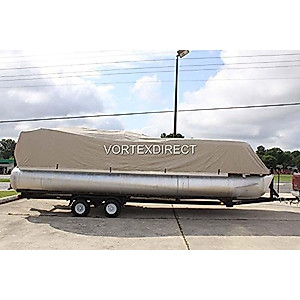 Vortex Direct 1200D Beige 22' Ultra Pontoon/Deck Boat Cover, Elastic, Strap System, Fits 20'1" to 22' Long Deck Area, Up to 102" Beam