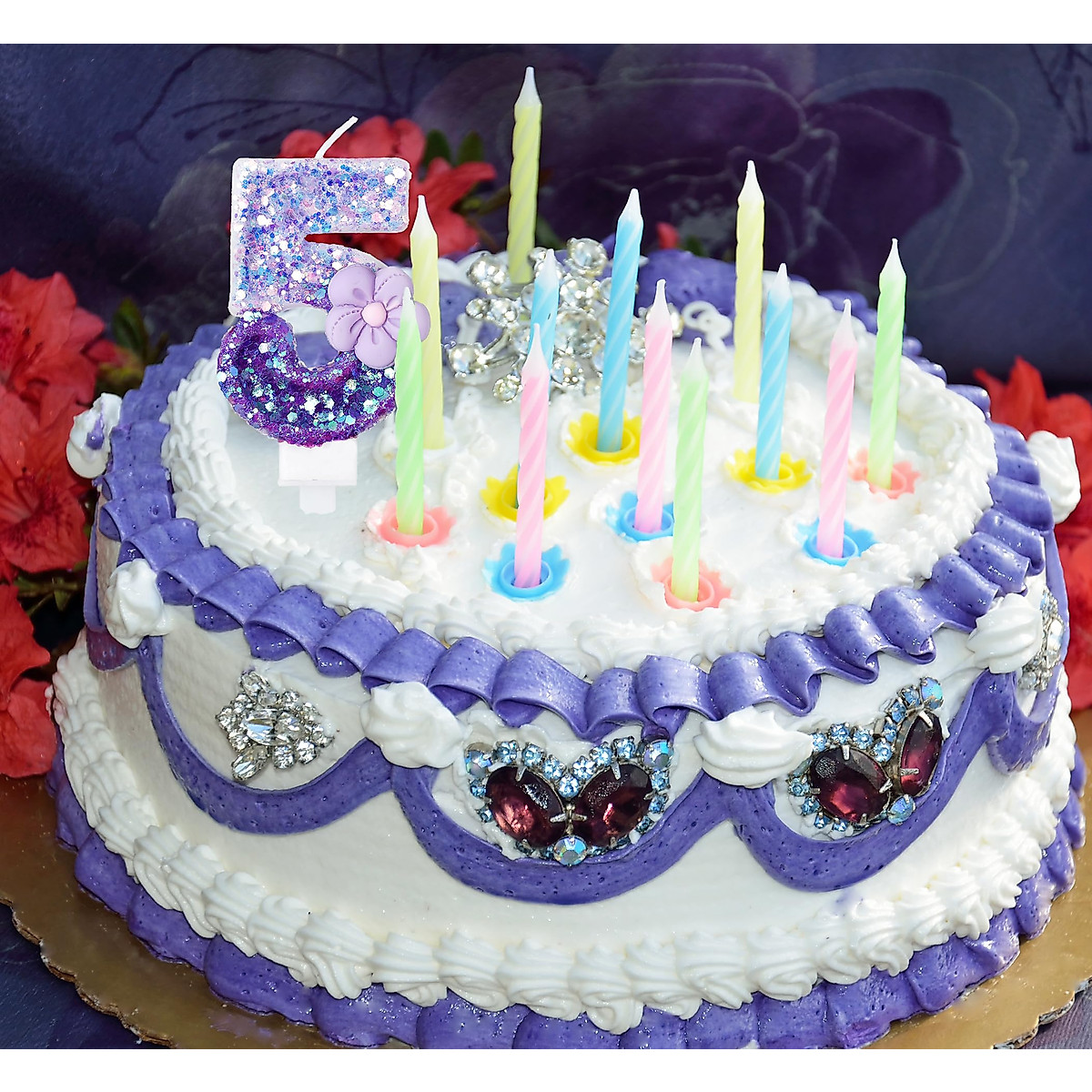 Number 5 Candles,Purple Flower Number Birthday Candles for Cake Purple Number Candle Creating a Romantic and Warm Atmosphere
