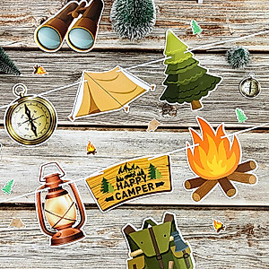 Fangleland Camping Party Decorations Welcome To Our CAMPSITE Banner, Camper Garland for Lumberjack Birthday Baby Shower Adventure Party Supplies
