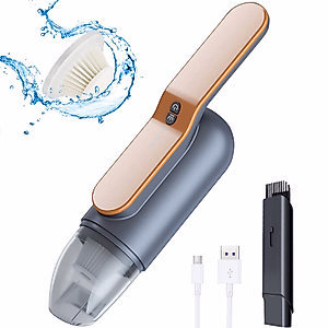 Qisuten Handheld Vacuum Cordless Cleaner - Mini Car Vacuum Cordless Rechargeable, Powerful Portable Rechargeable Hand Held Vacuum for Home Pet Hair Office Keyboard Car (Grey+Orange)