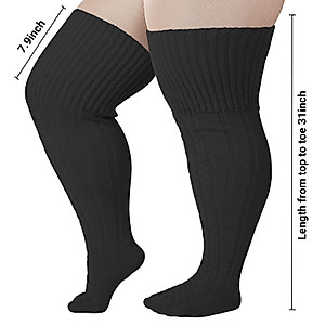 Wool Plus Size Thigh High Socks For Thick Thighs- Extra Long Womens Warm Cable Knit Over Knee Stockings Leg Warmers Black