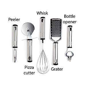 Kitchen Cooking Utensils Set Silicone with Stainless Steel handle Includes Cooking Spoon Spatula Tong Turner Whisk Ladle For Nonstick Cookware Dishwasher Safe BPA-Free