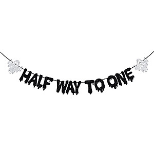 Halloween Half Way to One Banner, 6 Months Birthday Decorations, Half Birthday Decor, Little Boo, Halloween Baby Shower Birthday Party Decorations, Black Glitter