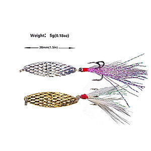 DAIMOUTH 10pcs Fishing Spoons Lures Metal Spoon Fishing Lures Spinner Baits Fishing Baits with Feathered Treble Hook for Salmon Walleye Bass,5g-20g