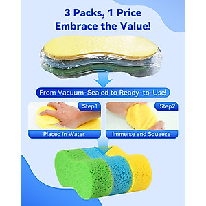 Temede Car Wash Sponge, Large All Purpose Sponges for Cleaning, 2.4in Thick Foam Scrubber Kit, Sponges for Dishes, Tile, Bike, Boat, Easy Grip Sponge for Kitchen, Bathroom, Household Cleaning, 3pcs