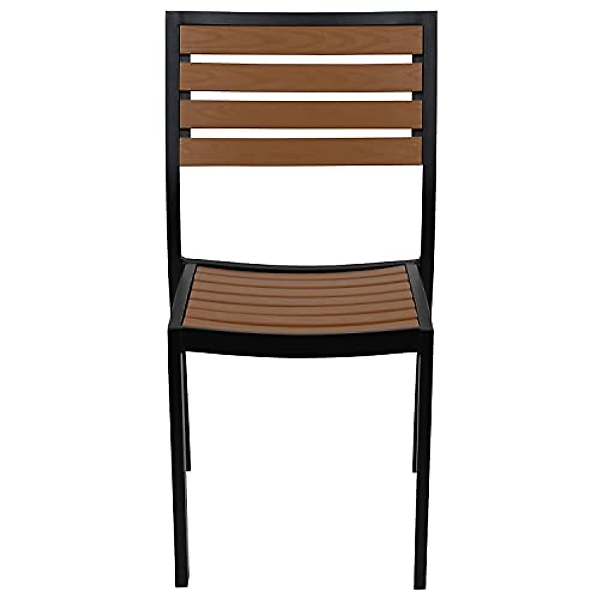 Flash Furniture Lark Outdoor Stackable Side Chair with Faux Teak Poly Slats
