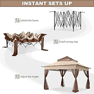 ABCCANOPY Pop Up Gazebo 11x11 - Outdoor Canopy Tent with Mosquito Netting for Patio Garden Backyard (Beige)