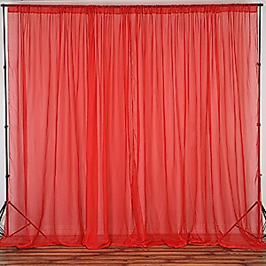 BalsaCircle 10 feet x 10 feet Red Sheer Voile Backdrop Drapes Curtains 2 Panels 5x10 ft - Wedding Ceremony Party Home Decorations