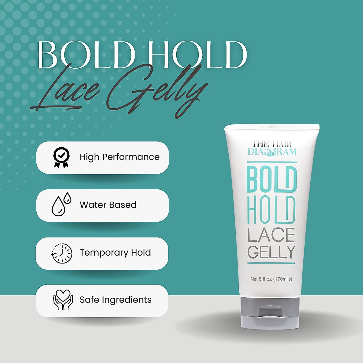 The Hair Diagram - Bold Hold Lace Gelly - Glueless - Temporary Daily Hold For Lace Front Wigs and Hair Systems - Styling Agent For Baby Hairs - Non Toxic - Alcohol Free - Water Based Formula - 6oz