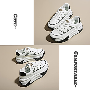 SOLPNOW Women's Leather Breathable Hollow Casual Sneakers,Lace Up Non-Slip Shock Absorbing Heighten Running Sneakers (White,7)