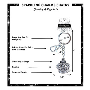 Aqua 79 Sparkly Crown Keychain Charm - Silver 3D Rhinestone Keychain for Women and Men, Metal Alloy Crystal Keychain, Fashionable Keychain Accessory, Bling Keychain for Your Crystal Pouch - 1.6 inch