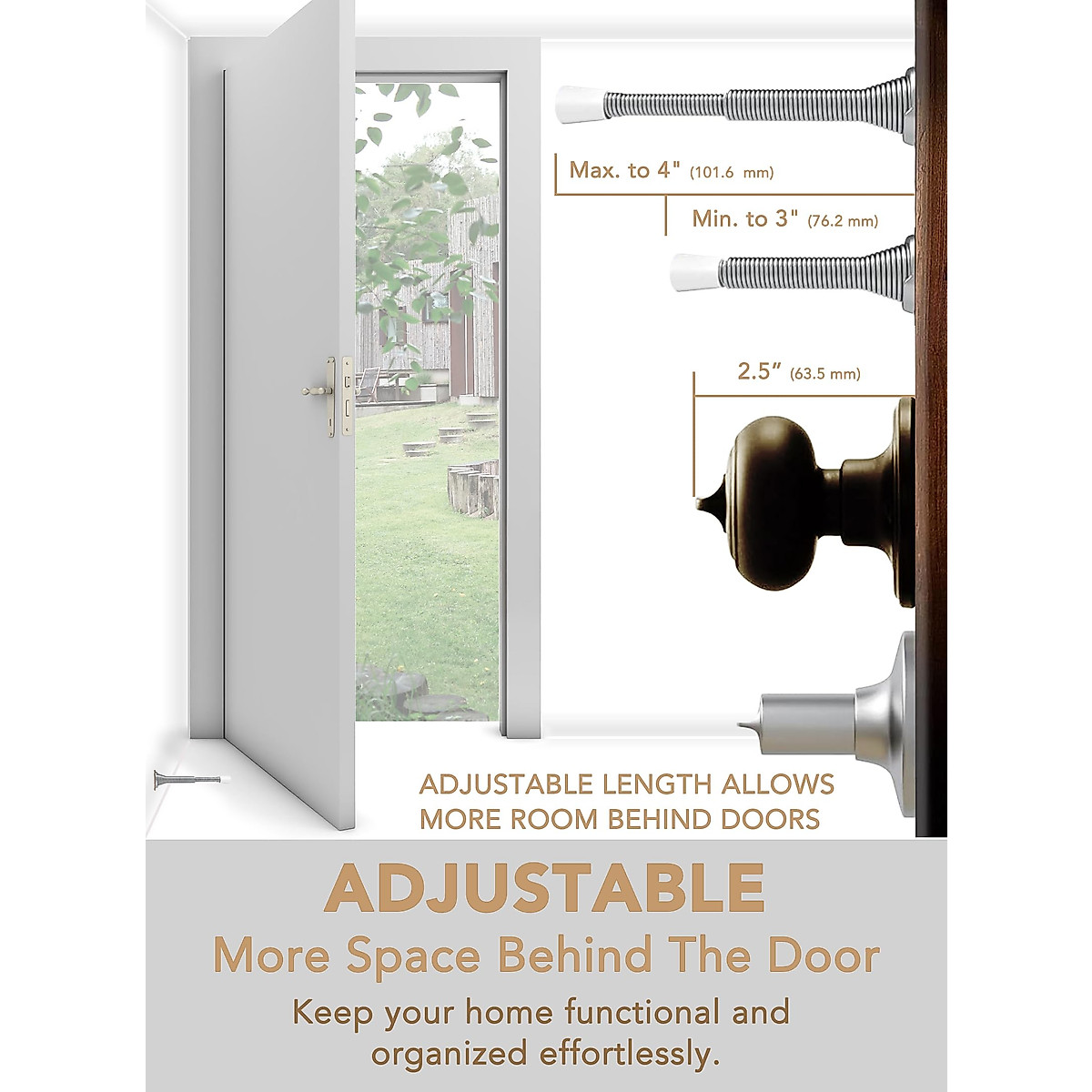 12 Pack Door Stoppers, Extended from 3-Inch to 4inch Spring Door Stop with Rubber Bumper Tips, Prevents Wall &Door Damage, Satin Nickel Finish (Silver)…