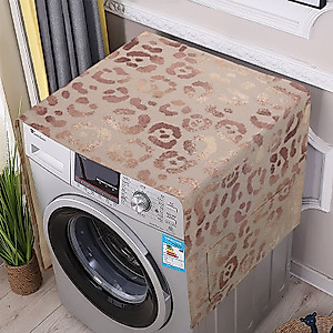 Rose Gold Leopard Pattern Washing Machine Dryer Top Cover Refrigerator Fridge Dust-Proof Cover with Storage Pockets Bags Sunscreen Cover Kitchen Christmas Decor