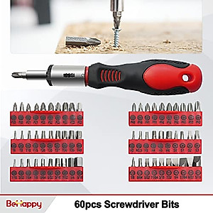 BEHAPPY 118PCS Magnetic Screwdriver Set, Screwdriver Set with Plastic Racking, Precision, Slotted, Phillips, Hex, Pozidriv, Torx Screwdriver Set and Magnetizer Demagnetizer DIY Tools for Tools Gift