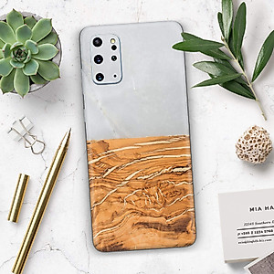 DesignSkinz Marble & Wood Mix V1 2 Protective Vinyl Decal Wrap Skin Cover Compatible with The Samsung Galaxy S20 (Screen Trim & Back Glass Skin)