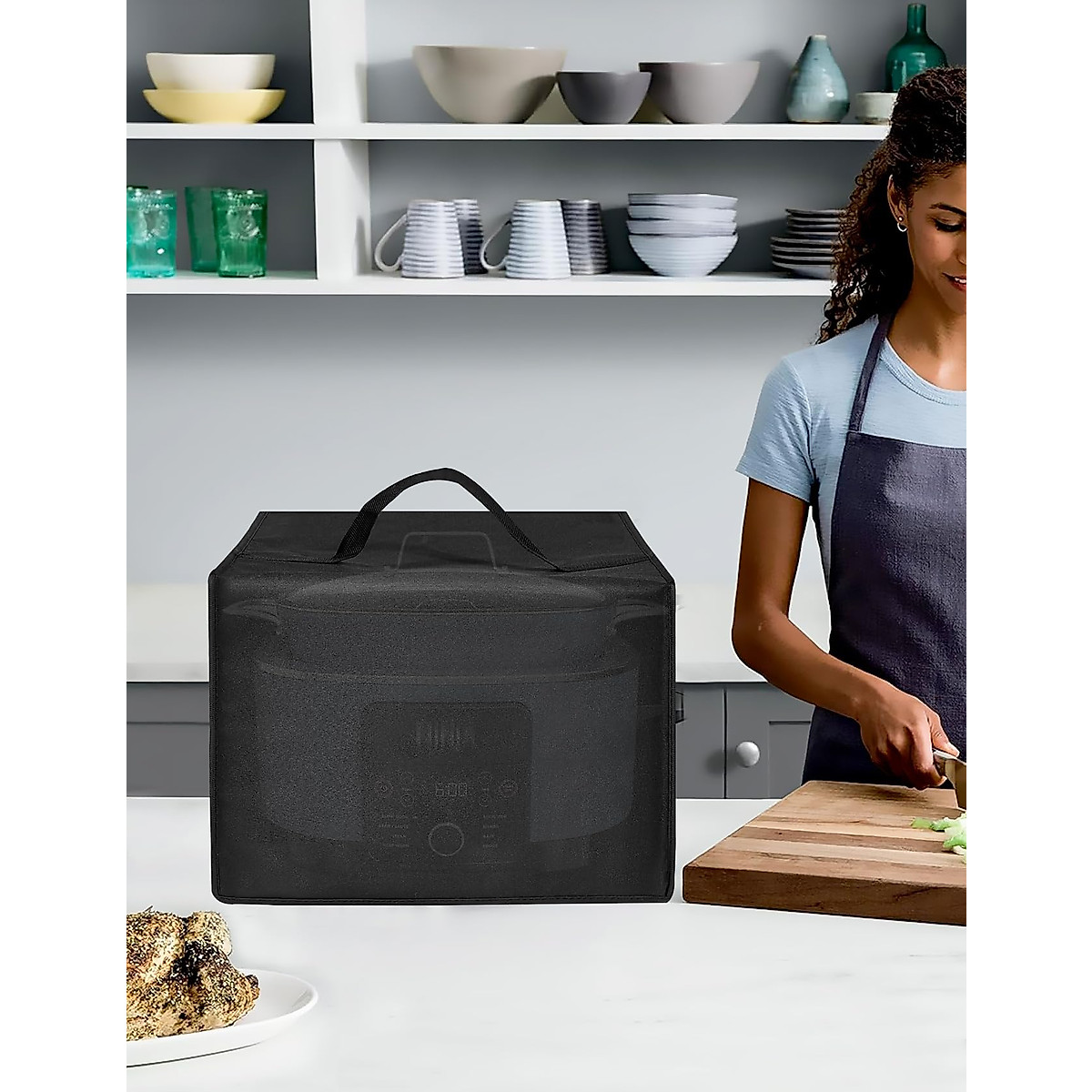 Cooker Dust Cover Heavy Duty Waterproof and Dustproof Multi-Purpose Cooker Cover Compatible with Ninja MC1001 Foodi Possible Cooker PRO 8.5-Quart Slow Cooker Oven Safe Black,19.3"Dx15"Wx9.8"H (Black)