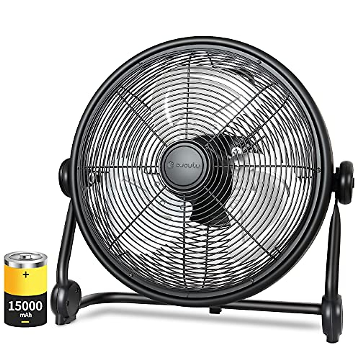 C cuculu Rechargeable Battery Operated Fan, 15000mAh Battery Powered Fan 12'' Cordless Fan with Metal Blade, High Velocity Portable Fan for Garage, Backyard, Camping, Travel.