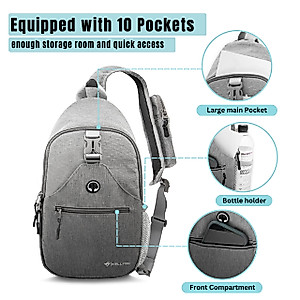 Kellyon Sling Bag Crossbody Sling Backpack Travel Hiking Casual Daypack Chest Bag for Men Women, Gray
