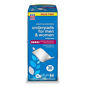 Rite Aid Disposable Underpads for Men & Women, Maximum Absorbency - 36 ct, 23” X 36”| Pads for Beds | Adult Incontinence | Strong Enough for Overnight Use