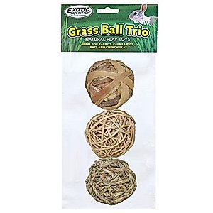 Grass Ball Trio - All Natural Woven Grass Play Ball & Safe Chew Toy - Rabbit, Guinea Pig, Chinchilla, Prairie Dog, Degu, Rat, Hedgehog, Hamster, Rat, Ferret, Squirrel, Bird, Sugar Glider & Small Pets