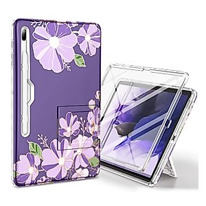 SURITCH for Samsung Galaxy Tab S7 FE Case for Tablet S7+ Plus, S8+ Plus, Built-in Screen Protector & S Pen Holder Full Body Shockproof Protective Cover with Foldable Kickstand, Purple Cosmos