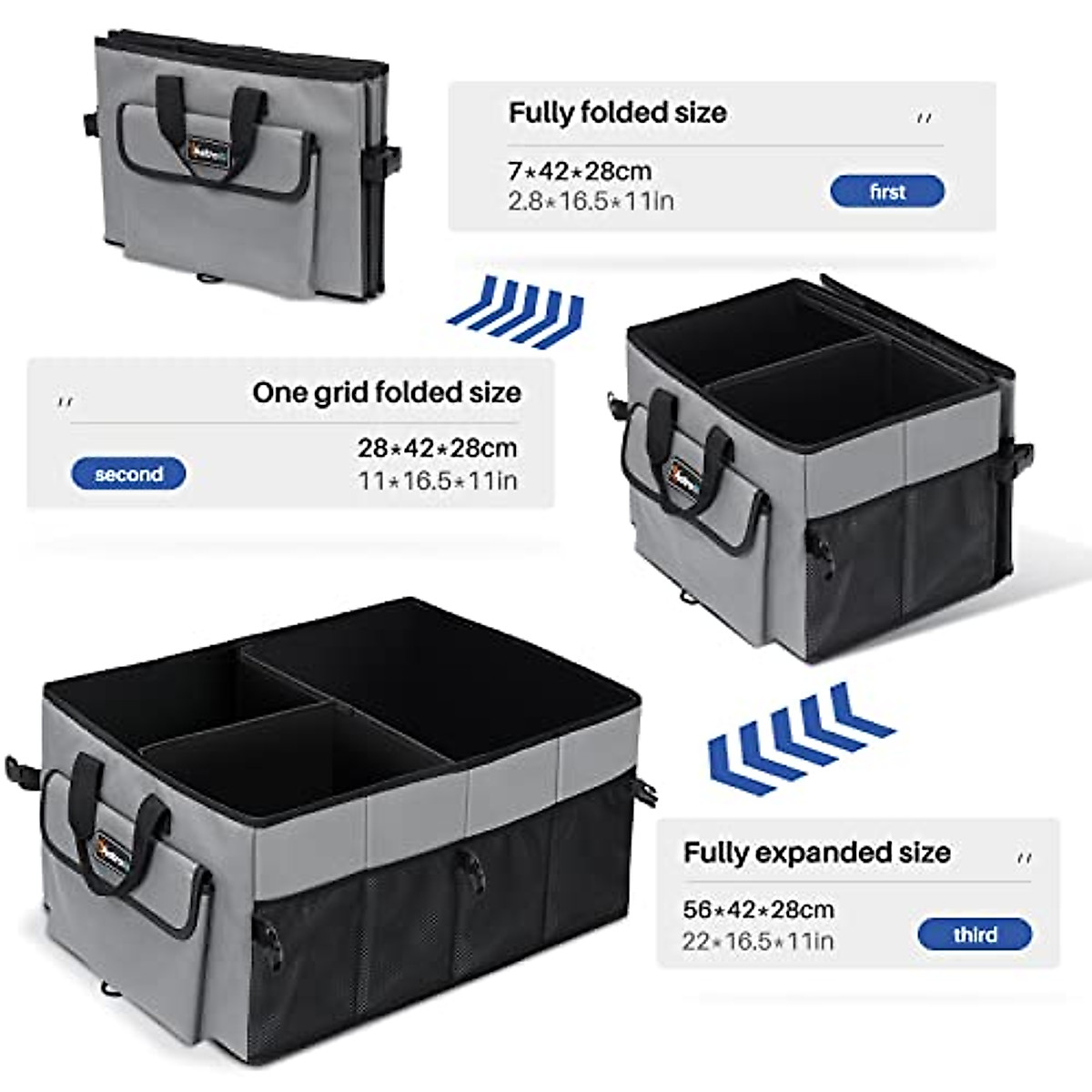 AstroAI Car Trunk Organizer for SUV Car Storage Organizer Truck Bed Organizer Collapsible Organizer Multi Compartments with 4 Adjustable Securing Straps Grey