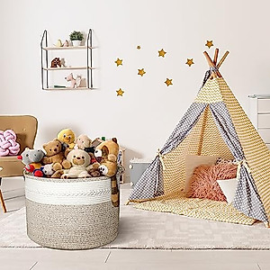 XXXXL Extra Large Cotton Rope Basket, AivaToba 22" x 22" x 16" Blanket Storage Basket, Toy Storage Basket, Decorative Sturdy Storage Basket with Handles in Living Room