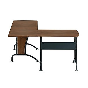 Techni Mobili Deluxe L Shaped, Corner Configurable as Left/Right-Handed L Inline, Durable Steel Frame with Spacious Work Area, Walnut and Grey Office Desk, 67” W x 57” D x 29” H