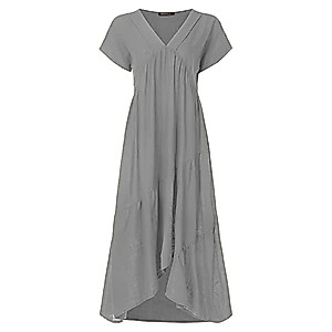 UEGEQU Traveler Dress for Women, Women Church Dress Short Sleeve Dresses 2023 Women's Tank Dress Short Casual Party Evening Club Long Maxi Dress Bodycon Summer Dresses Ruffle Dress Knee (3XL, Gray)