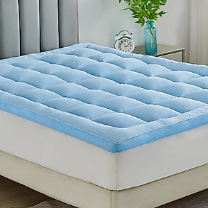 BEDELITE Pillow Top Mattress Topper for Back Pain Relief(1200GSM Down Alternative), Cooling Mattress Topper Queen Size for Hot Sleepers, Extra Thick Quilted Mattress Pad Cover with 8"-21" Deep Pocket