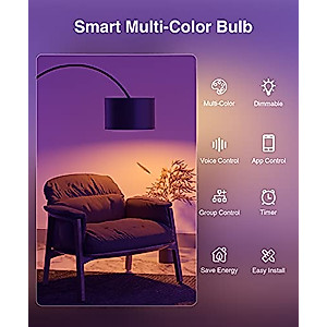 Beantech Smart Bulb, WiFi LED Light Bulbs, Color Changing Dimmable Light Bulb 2700K-6500K, Smart Light Bulbs Work with Alexa & Google Assistant, A19 Alexa Light Bulb, RGB Tunable White Bulb, 4 Pack