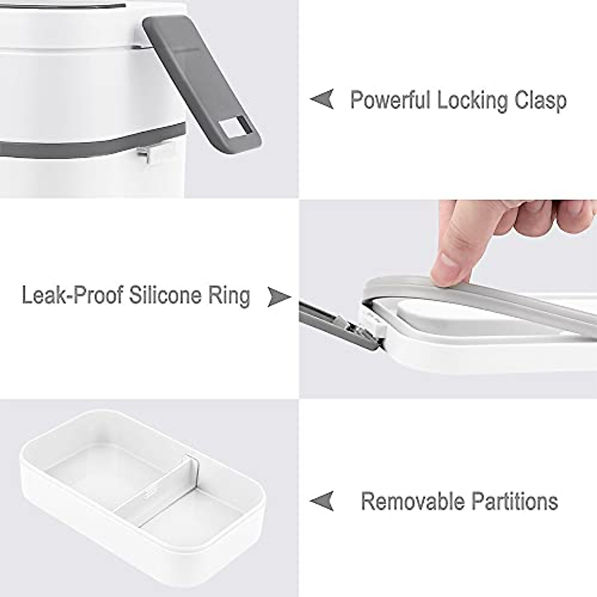NatraProw Bento Lunch Box for Adults, 2 Layers Stackable Lunch Container, 1600ml Large bento Box for Adults, Built-in Utensils, Microwave Safe Bento Boxes, Leakproof, BPA Free, White