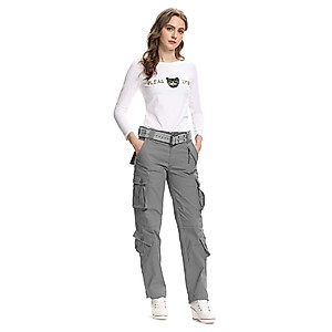 Mesinsefra Women's Cargo Pants Camping Pants Cotton Work Casual Loose Fit Trousers with Multi Pockets Grey 6